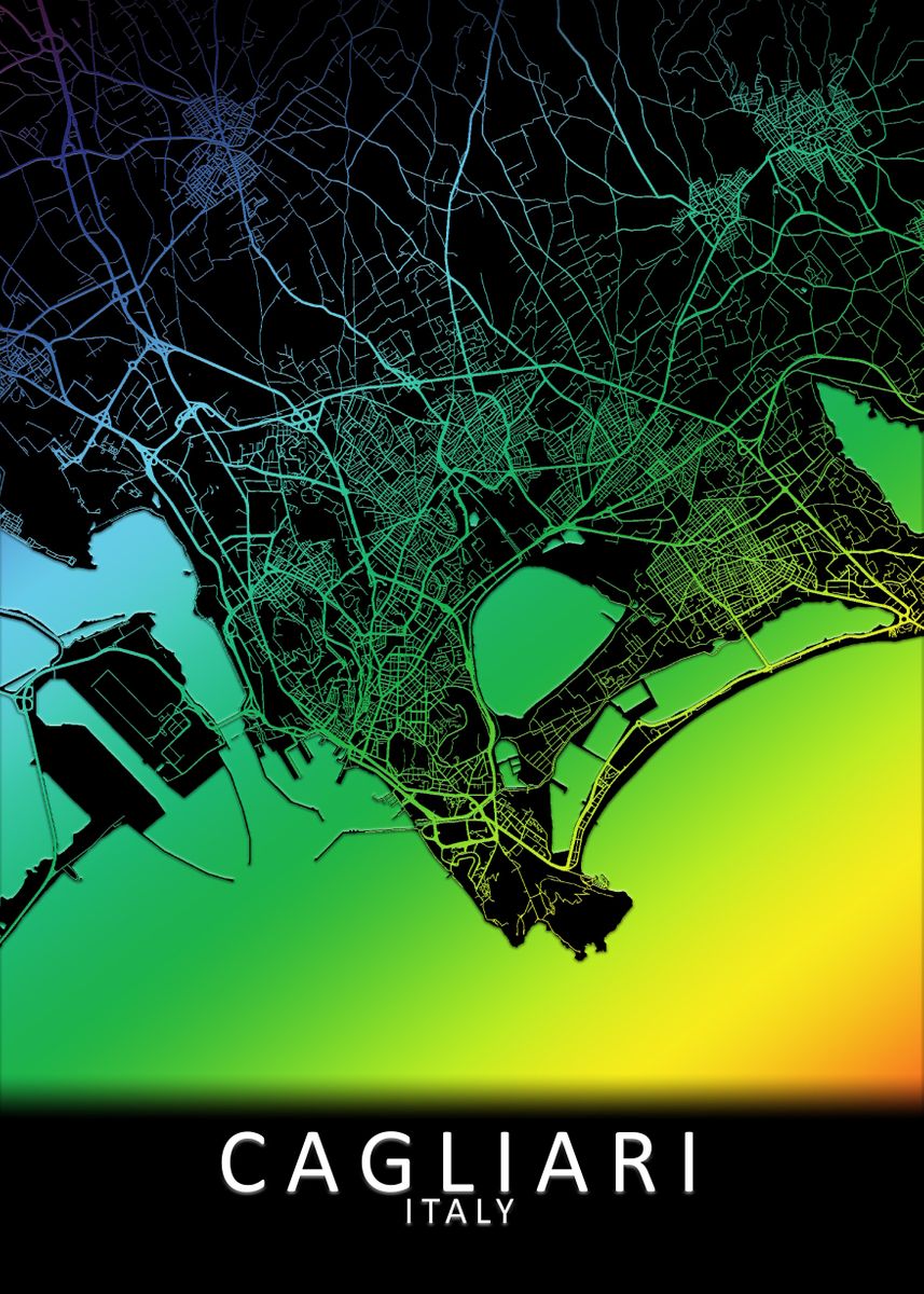 'Cagliari Italy City Map' Poster by City Map Art Prints | Displate