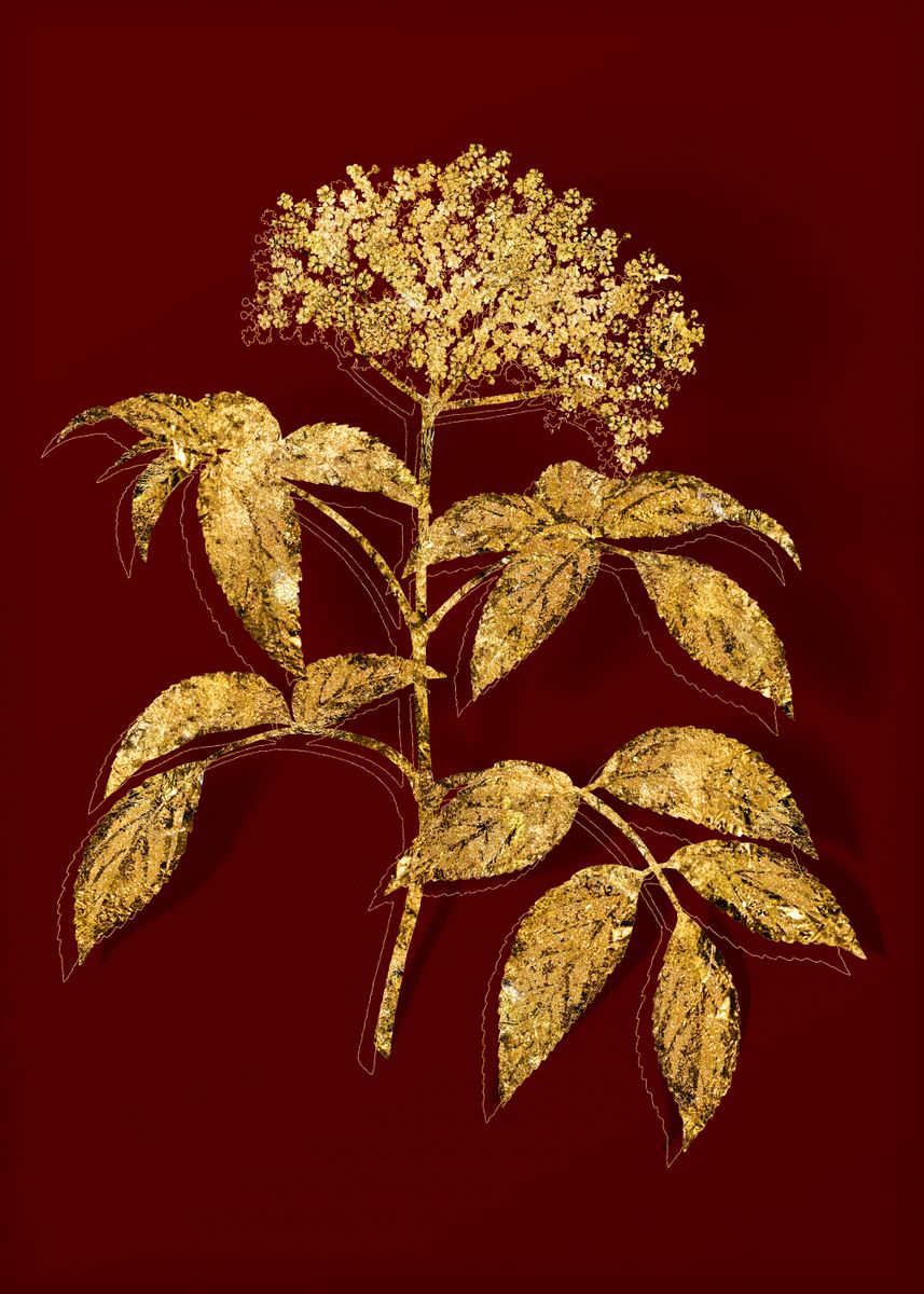 'Gold Flora on Red' Poster, picture, metal print, paint by Holy Rock ...