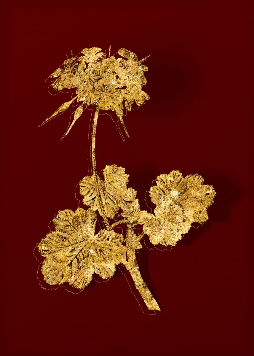 'Gold Botanical on Red' Poster by Holy Rock Design | Displate