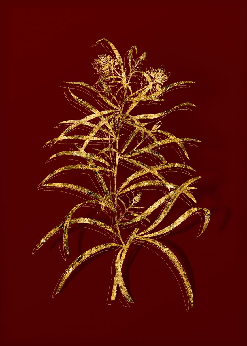 'Gold Botanical on Red' Poster, picture, metal print, paint by Holy ...