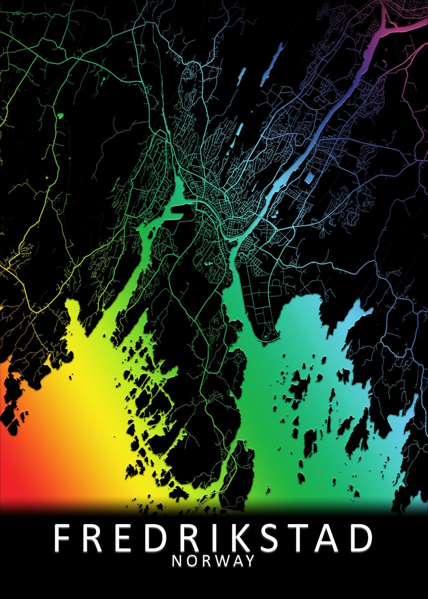 'Fredrikstad Norway Map' Poster, picture, metal print, paint by City Map Art Prints | Displate