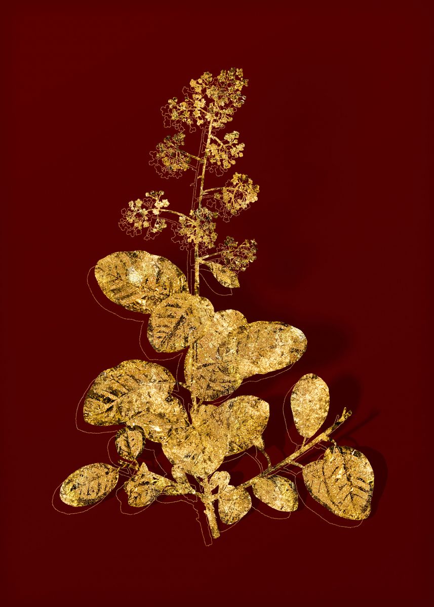 'Gold Flora on Red' Poster by Holy Rock Design | Displate