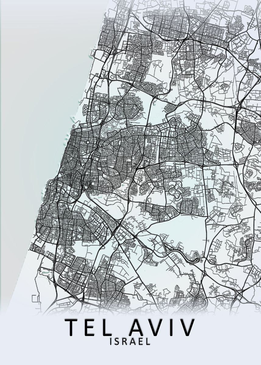 'Tel Aviv Israel City Map' Poster, picture, metal print, paint by City ...