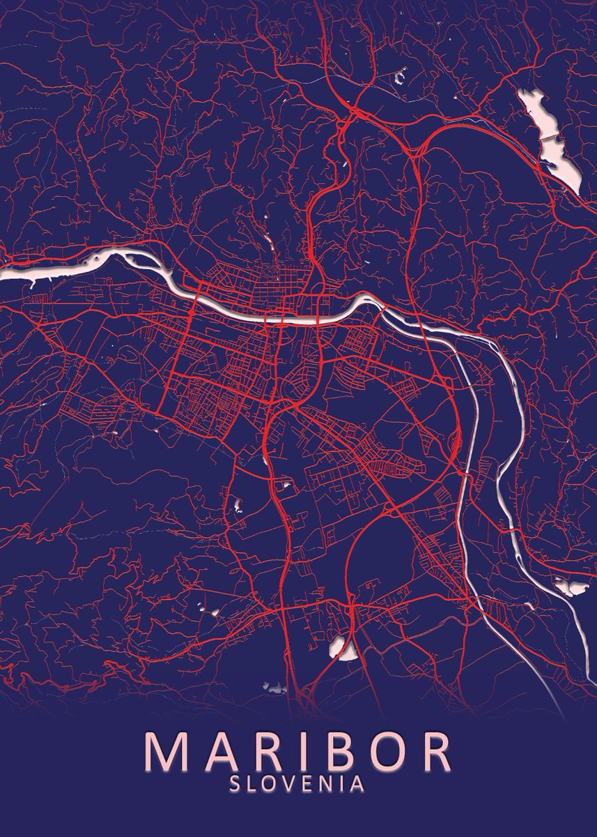 'Maribor Slovenia City Map' Poster, picture, metal print, paint by City ...
