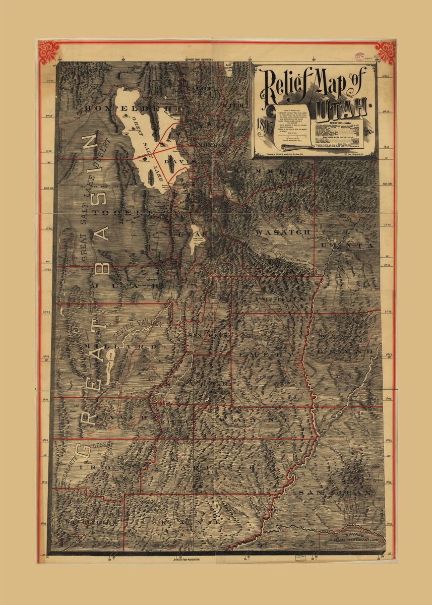 'Utah Relief Map 1895' Poster by Janice M | Displate
