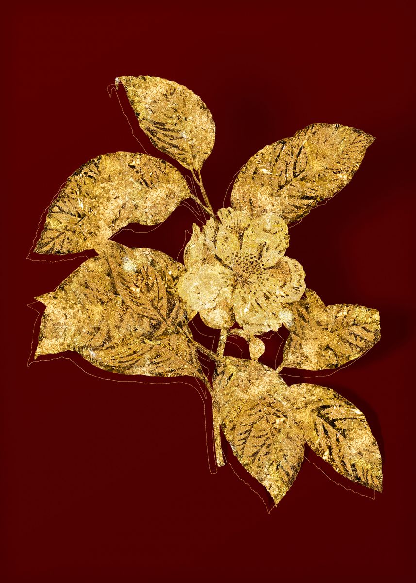 'Gold Botanical on Red' Poster by Holy Rock Design | Displate
