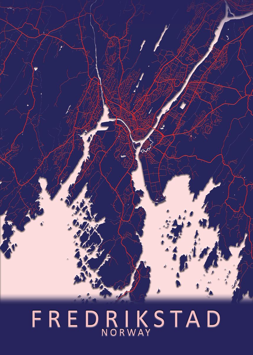 'Fredrikstad Norway Map' Poster, picture, metal print, paint by City Map Art Prints | Displate