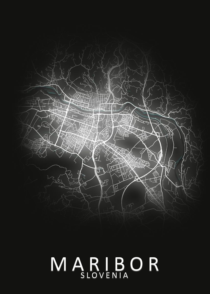 'Maribor Slovenia City Map' Poster, picture, metal print, paint by City ...