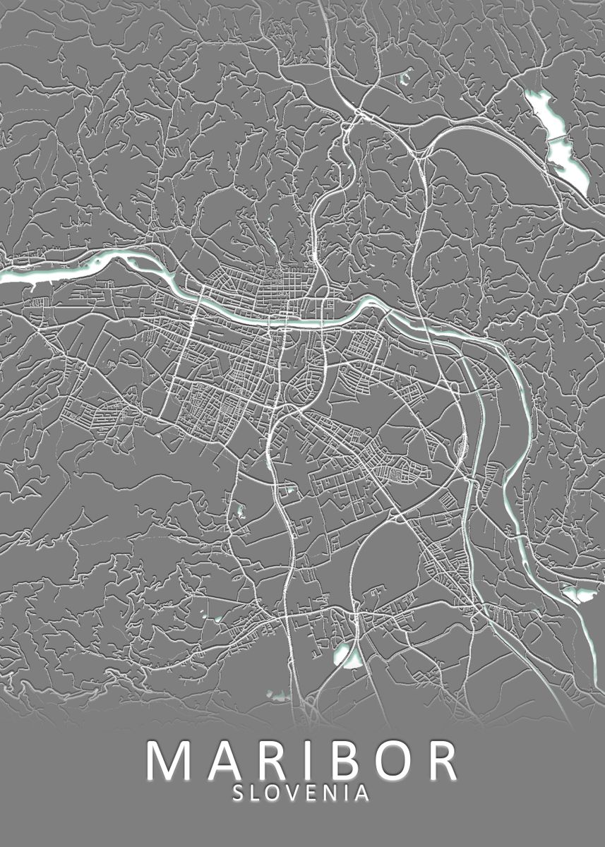 'Maribor Slovenia City Map' Poster, picture, metal print, paint by City ...