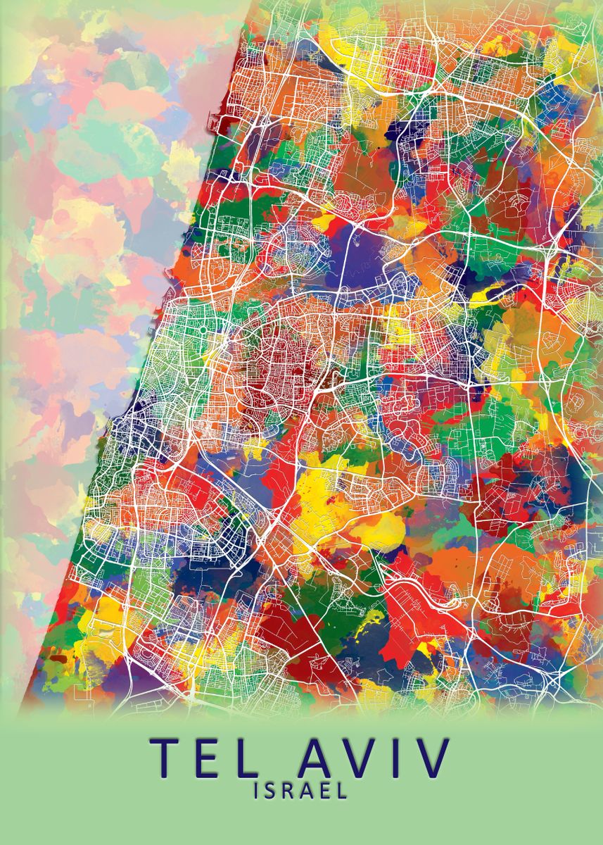 'Tel Aviv Israel City Map' Poster, picture, metal print, paint by City ...