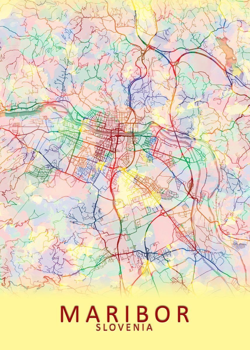 'Maribor Slovenia City Map' Poster, picture, metal print, paint by City ...