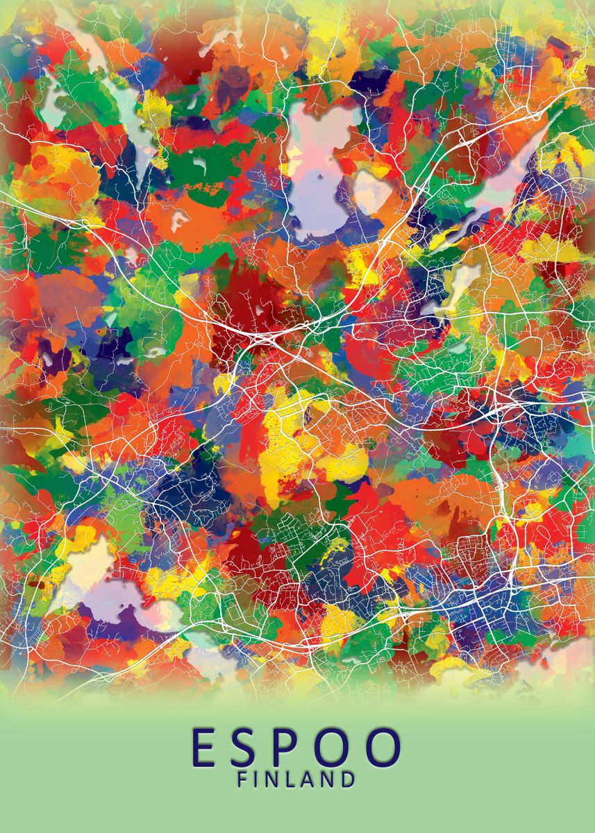 'Espoo Finland City Map' Poster, picture, metal print, paint by City ...