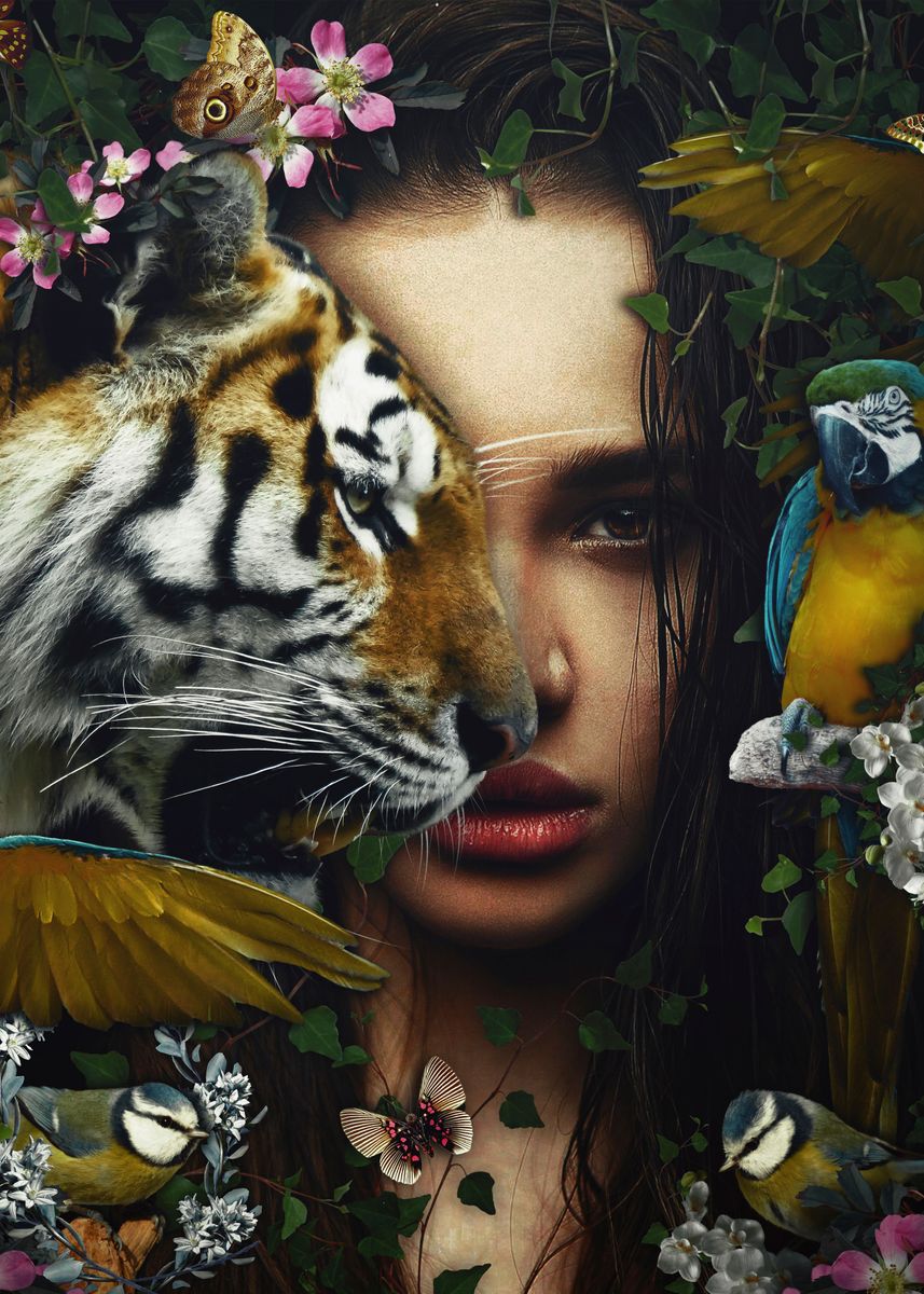 'Girl with animals poster' Poster by MK studio | Displate
