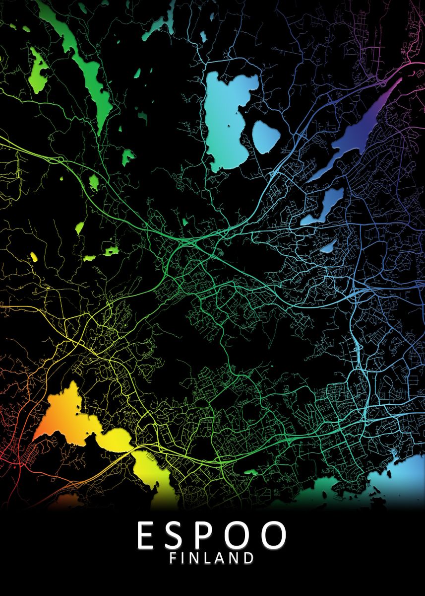 'Espoo Finland City Map' Poster, picture, metal print, paint by City ...