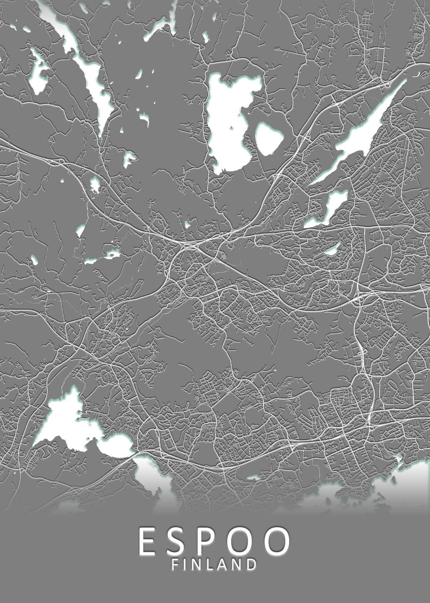'Espoo Finland City Map' Poster, picture, metal print, paint by City ...