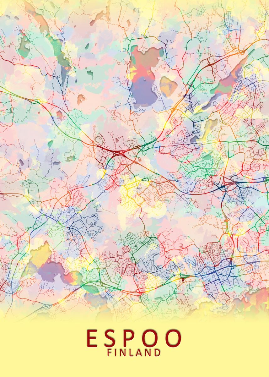 'Espoo Finland City Map' Poster, picture, metal print, paint by City ...