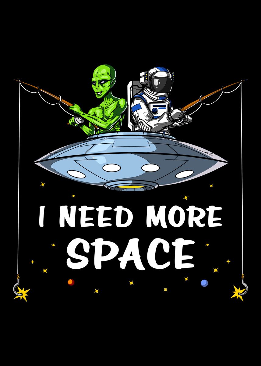 'Astronaut Alien Fishing' Poster, picture, metal print, paint by ...