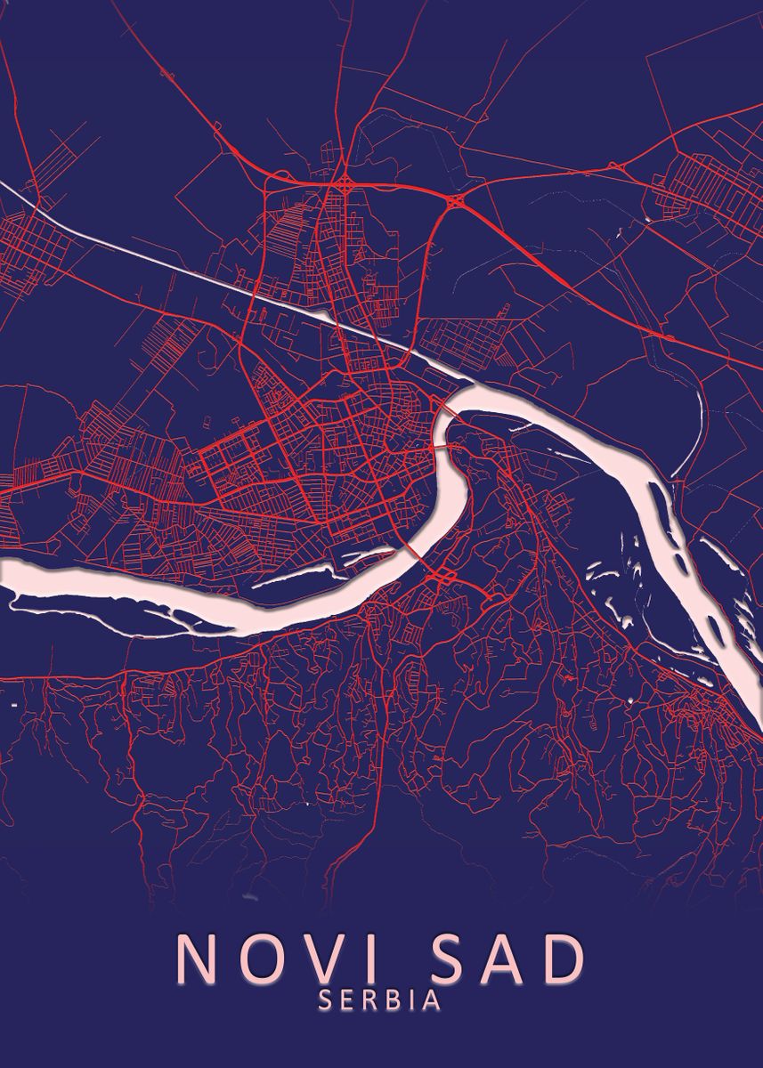 'Novi Sad Serbia City Map' Poster, picture, metal print, paint by City ...