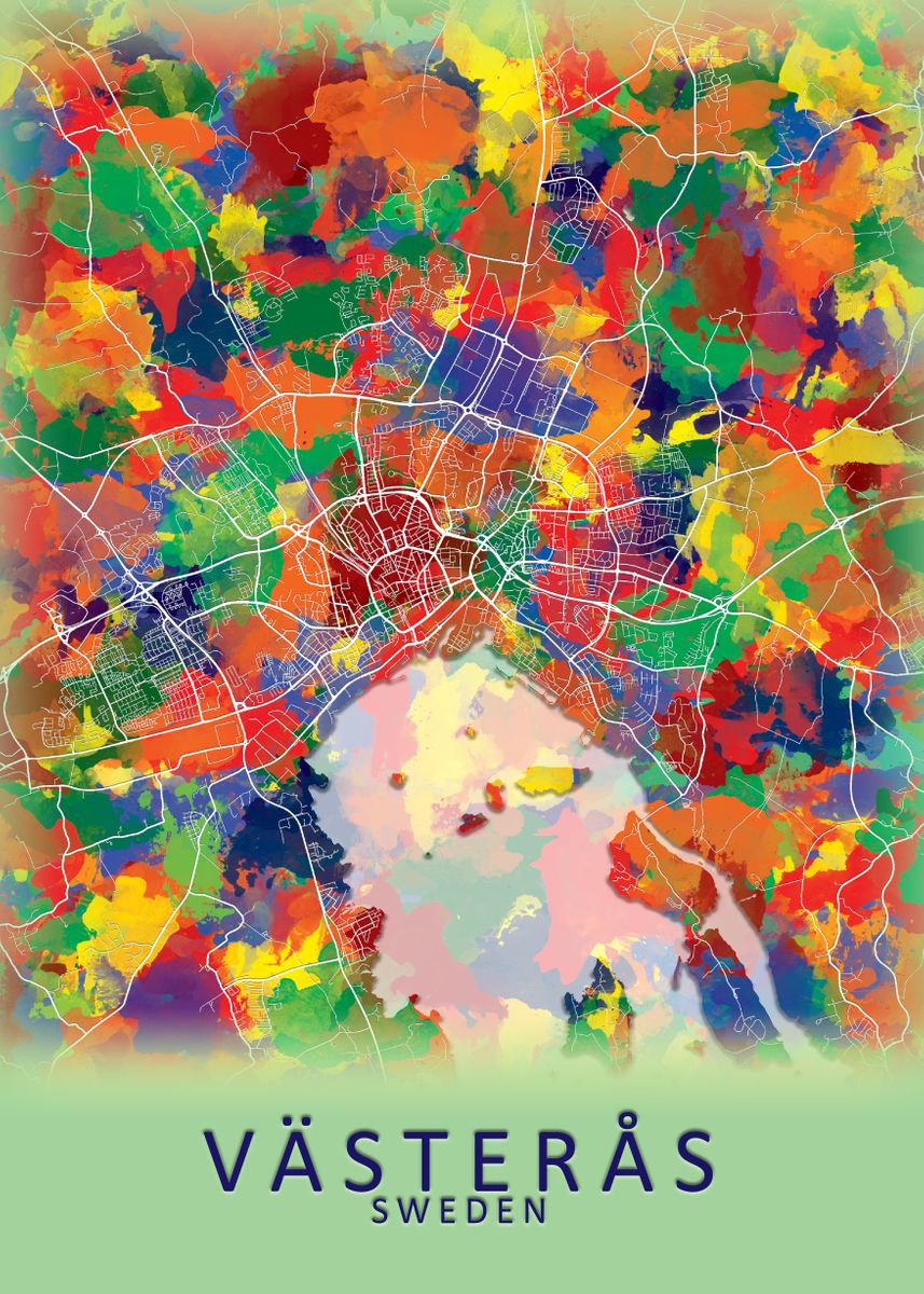 'Vasteras Sweden City Map' Poster, picture, metal print, paint by City ...