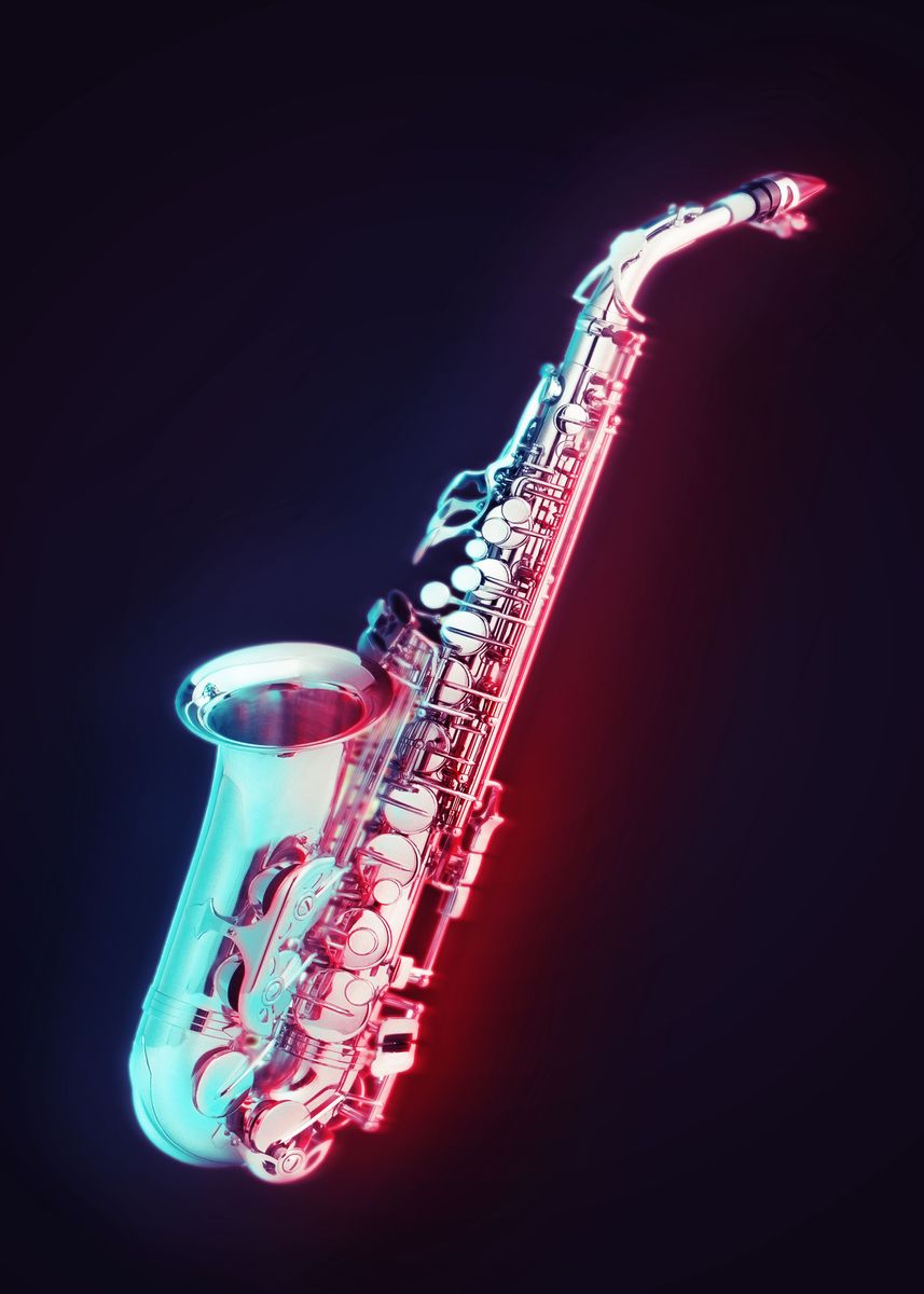 'Neon Saxophone 4' Poster, picture, metal print, paint by Maksymilian ...