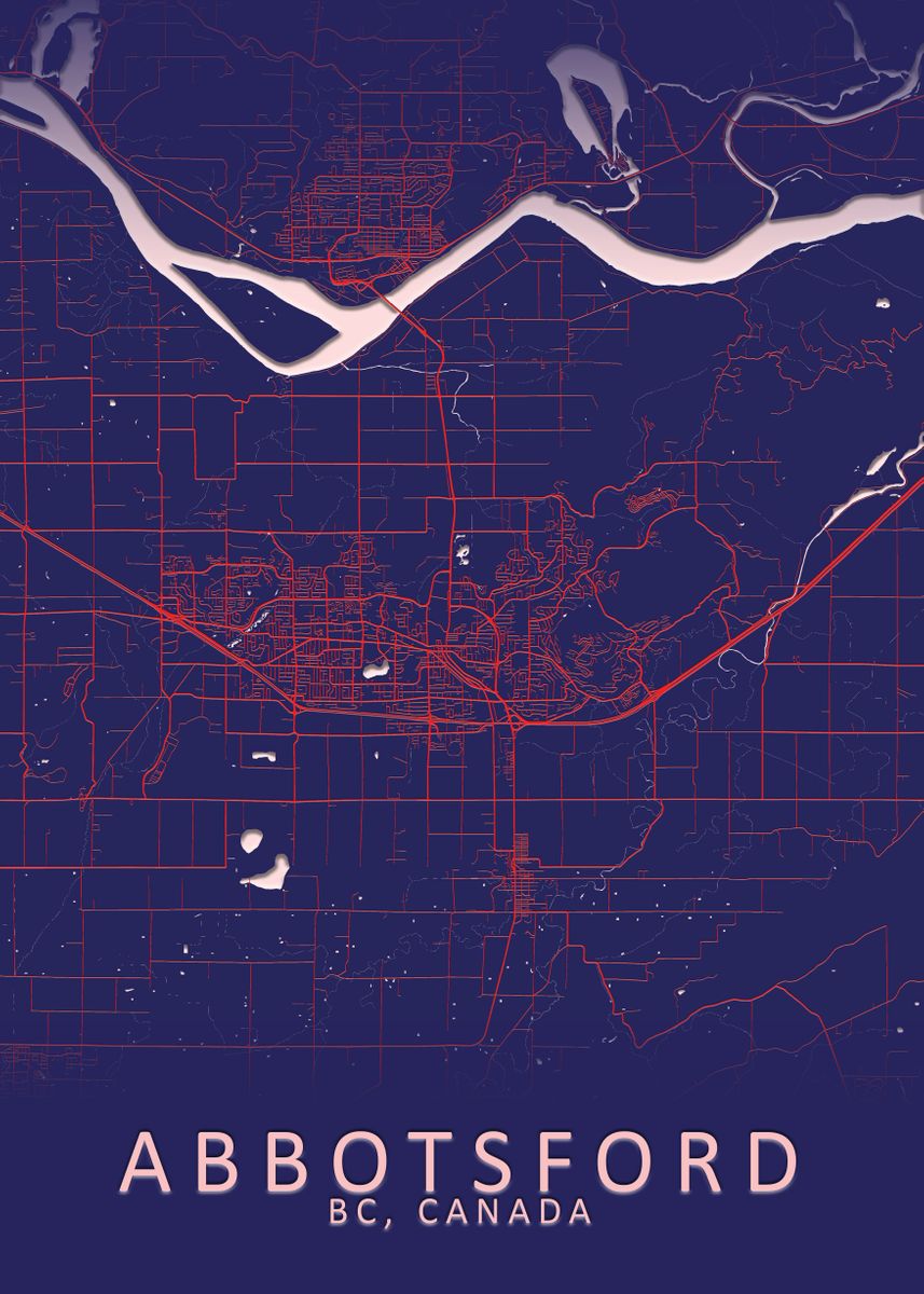'Abbotsford Canada City Map' Poster, picture, metal print, paint by ...