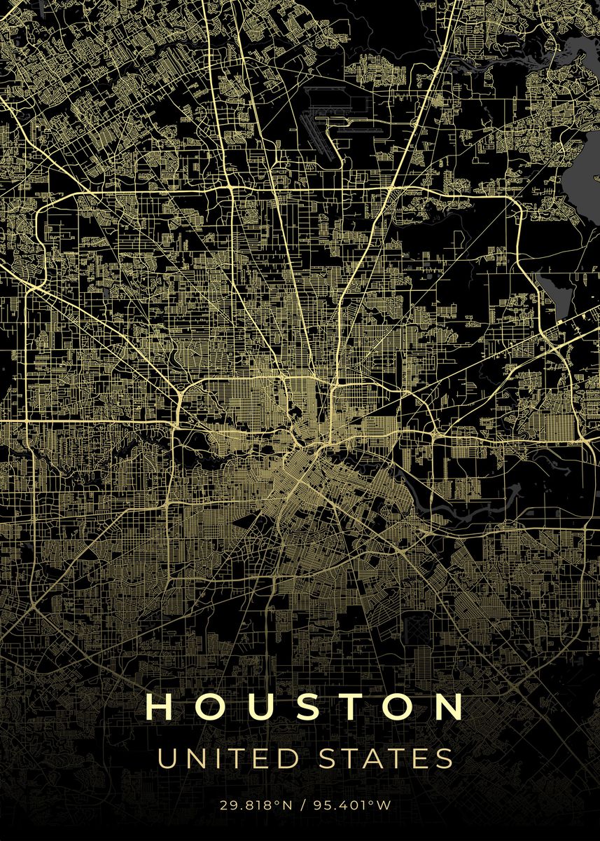 'Houston City Map' Poster, picture, metal print, paint by Conceptual ...