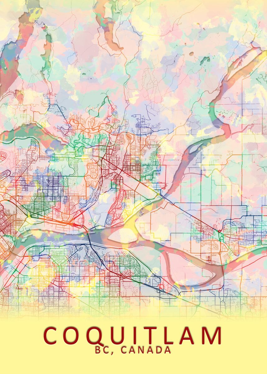 'Coquitlam Canada City Map' Poster, picture, metal print, paint by City ...