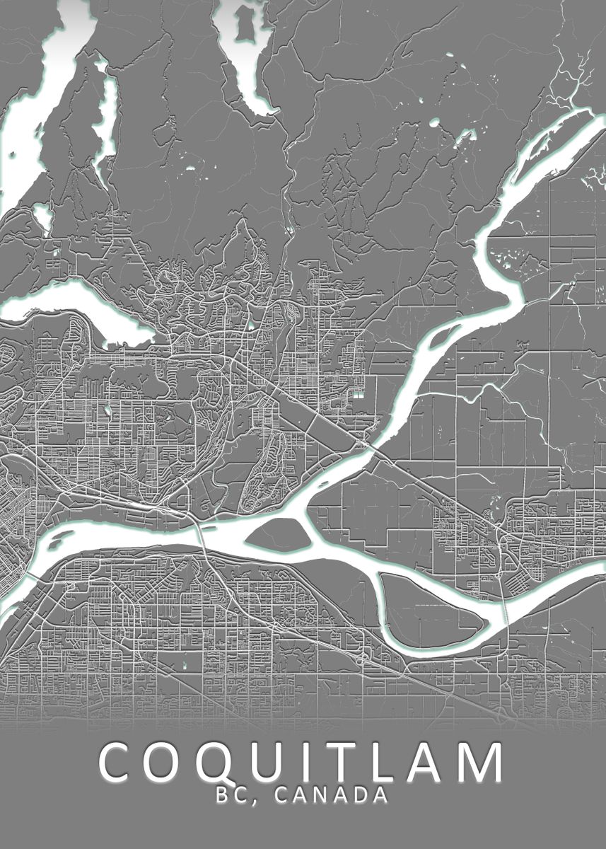 'Coquitlam Canada City Map' Poster, picture, metal print, paint by City ...