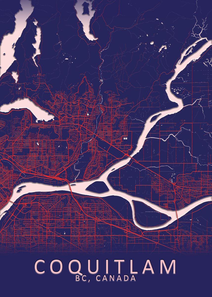 'Coquitlam Canada City Map' Poster, picture, metal print, paint by City ...