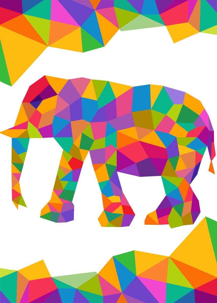 'Elephant Geometric Color' Poster, picture, metal print, paint by Rizky ...