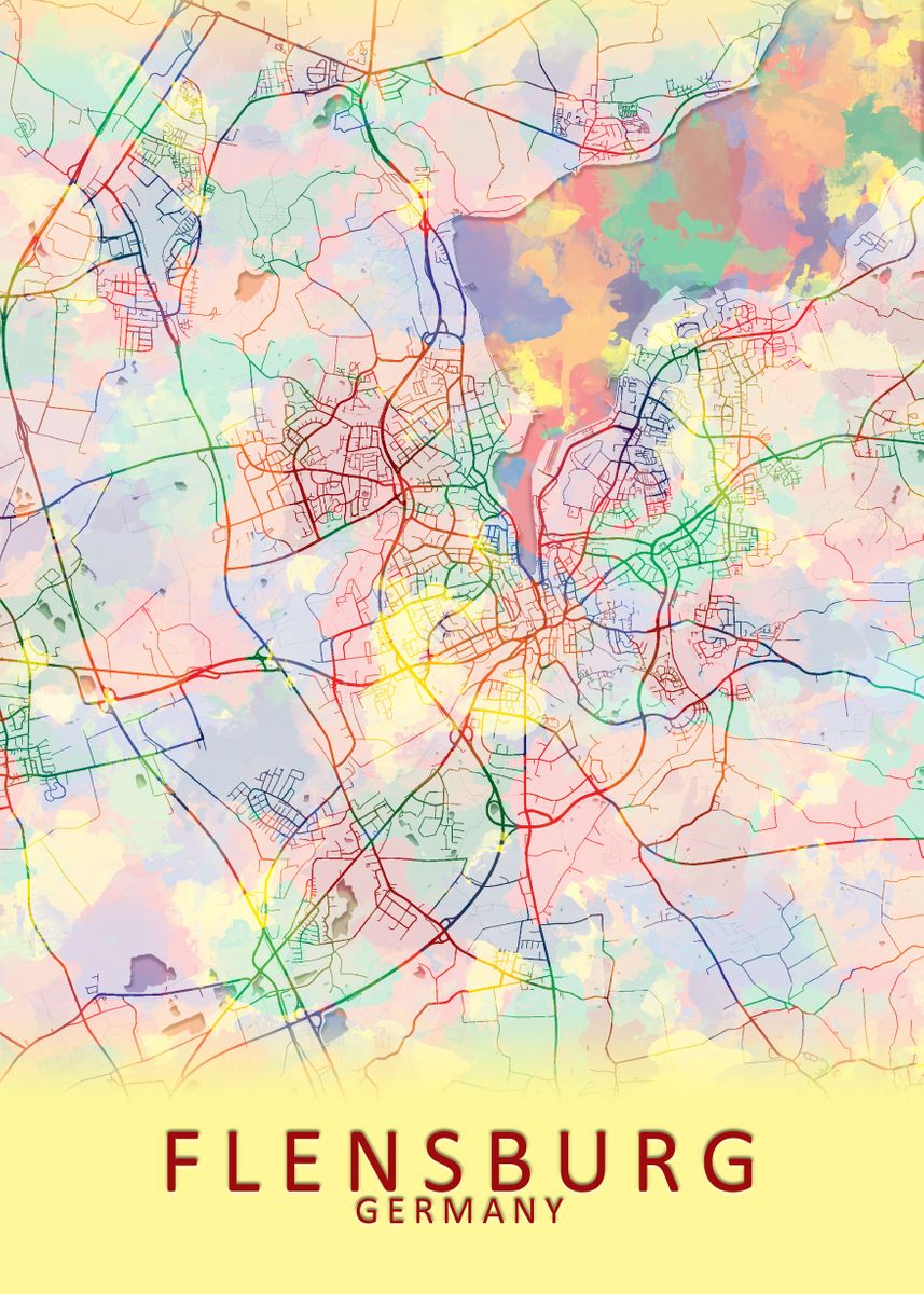 'Flensburg Germany City Map' Poster, picture, metal print, paint by ...