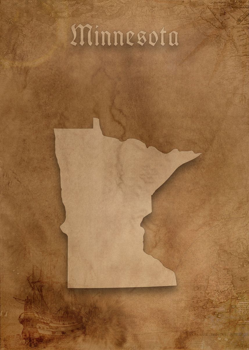 'Minnesota Vintage Map' Poster, picture, metal print, paint by ...