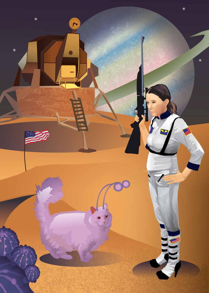 'alien kitty' Poster, picture, metal print, paint by Julie Grissom ...