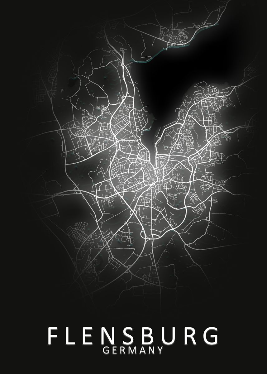 'Flensburg Germany City Map' Poster, picture, metal print, paint by ...