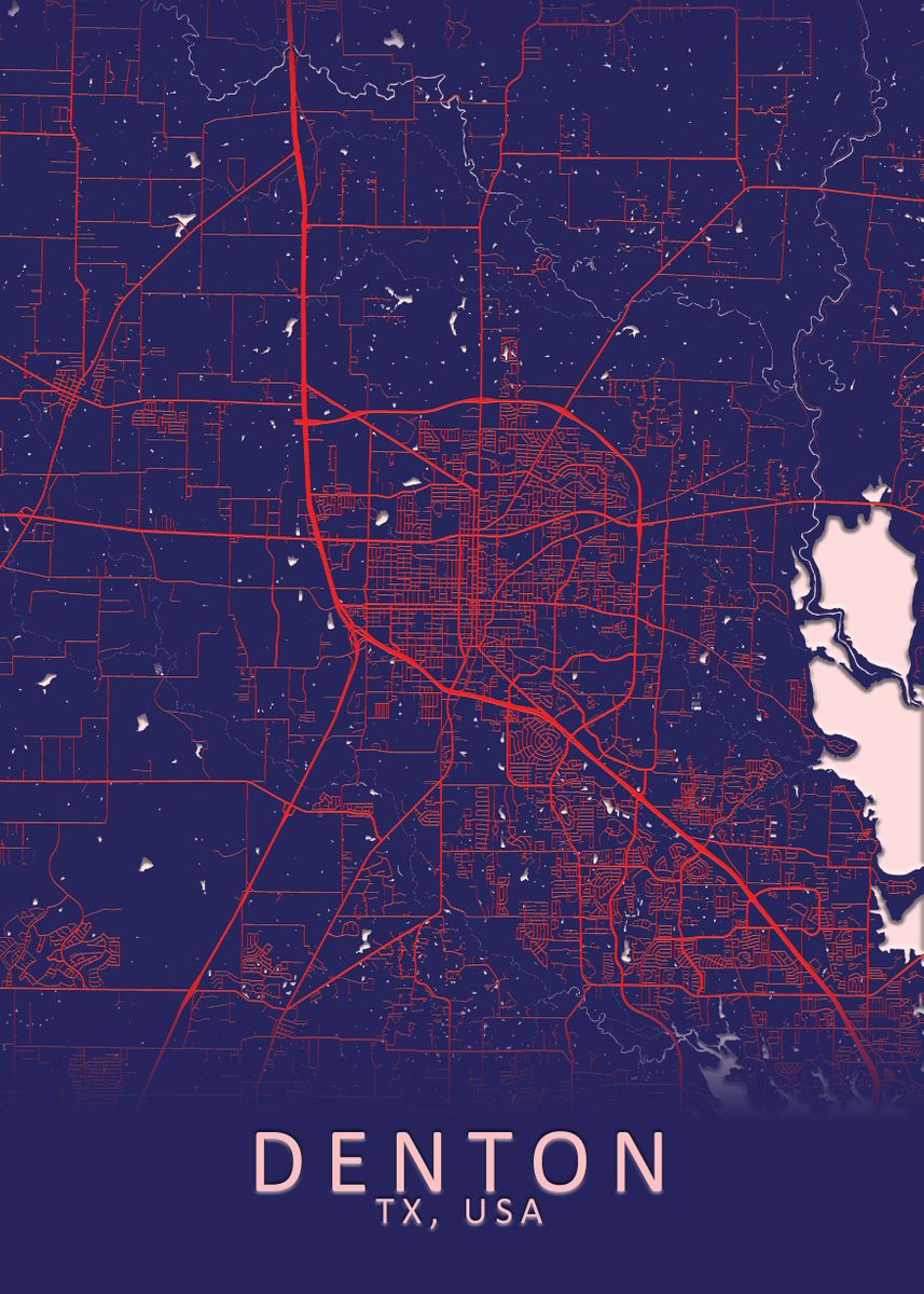 'Denton TX USA City Map' Poster, picture, metal print, paint by City ...