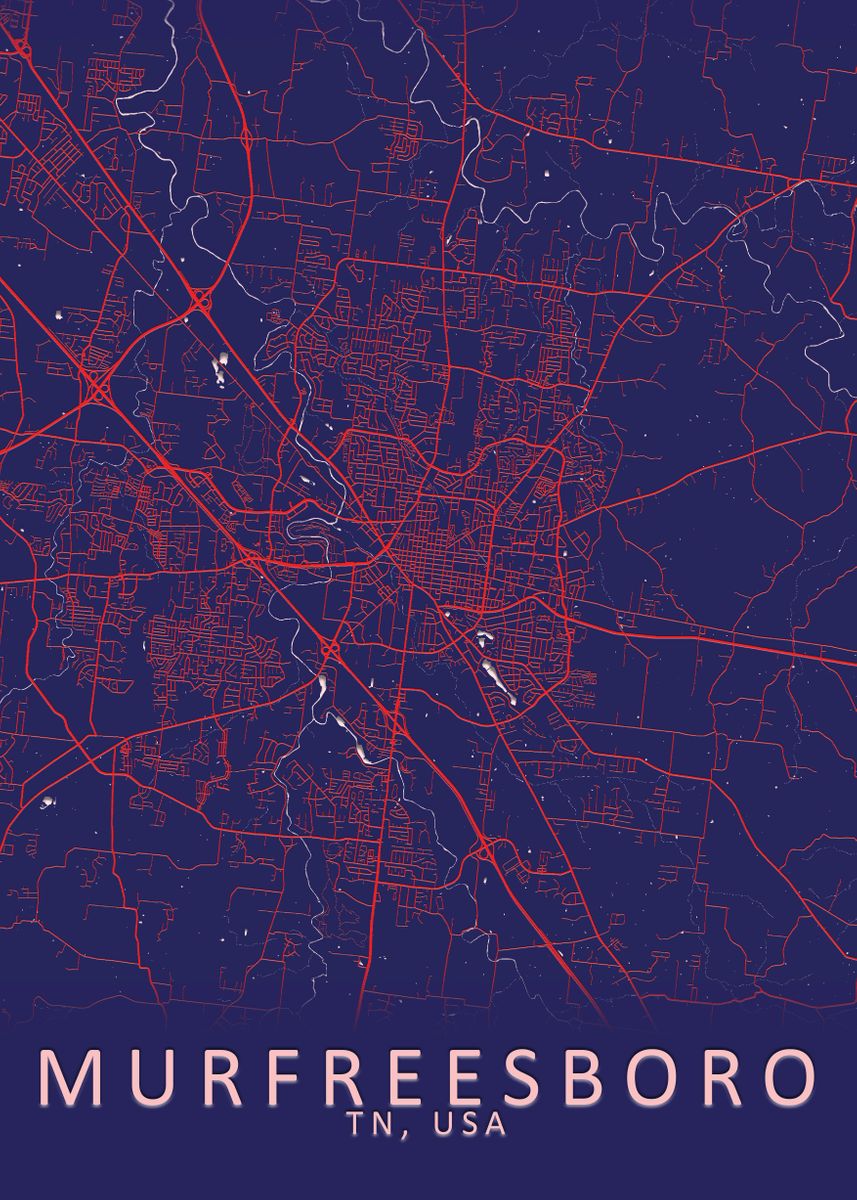 'Murfreesboro USA City Map' Poster, picture, metal print, paint by City ...