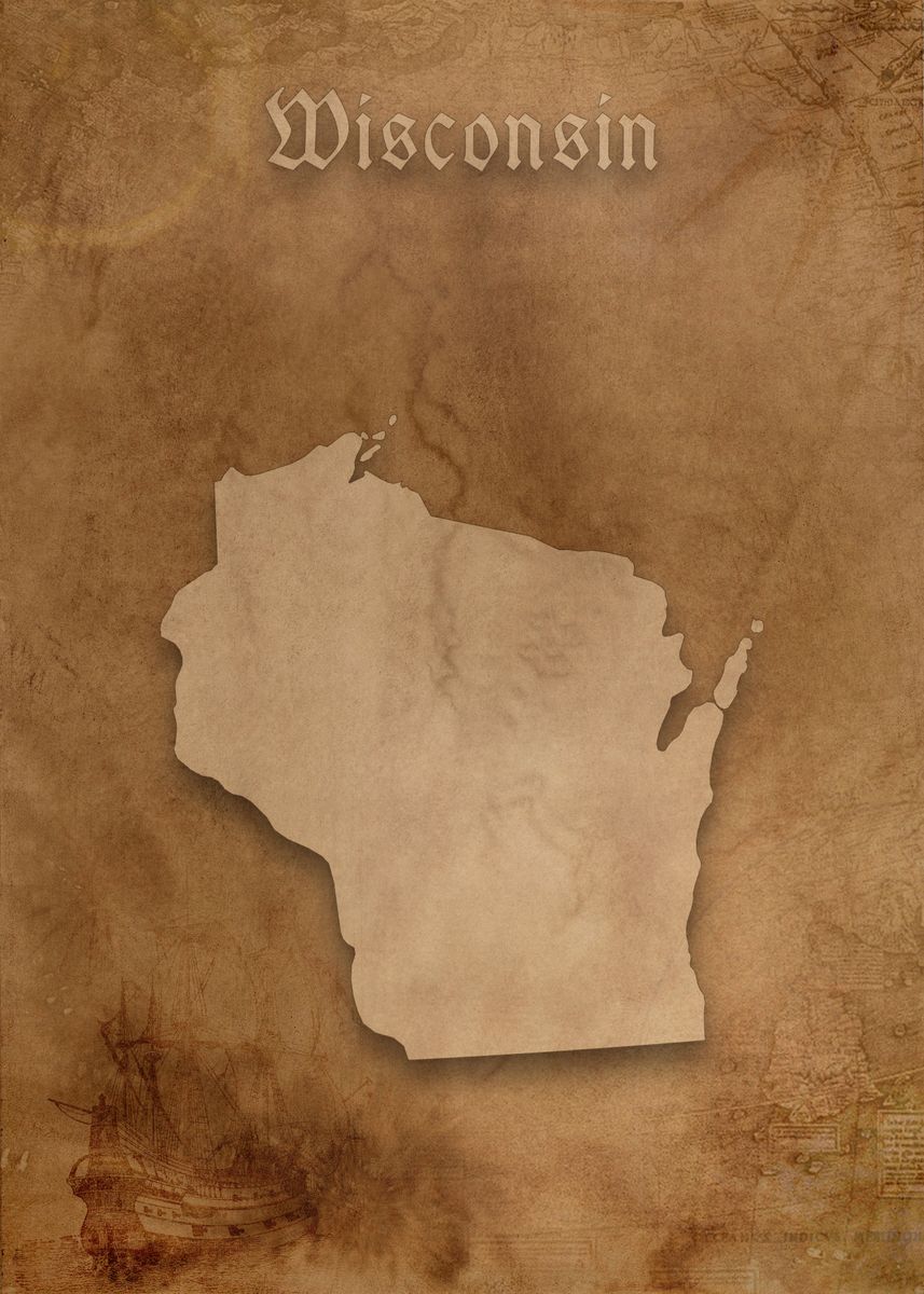 'Wisconsin Vintage Map' Poster by Unchained Tom | Displate