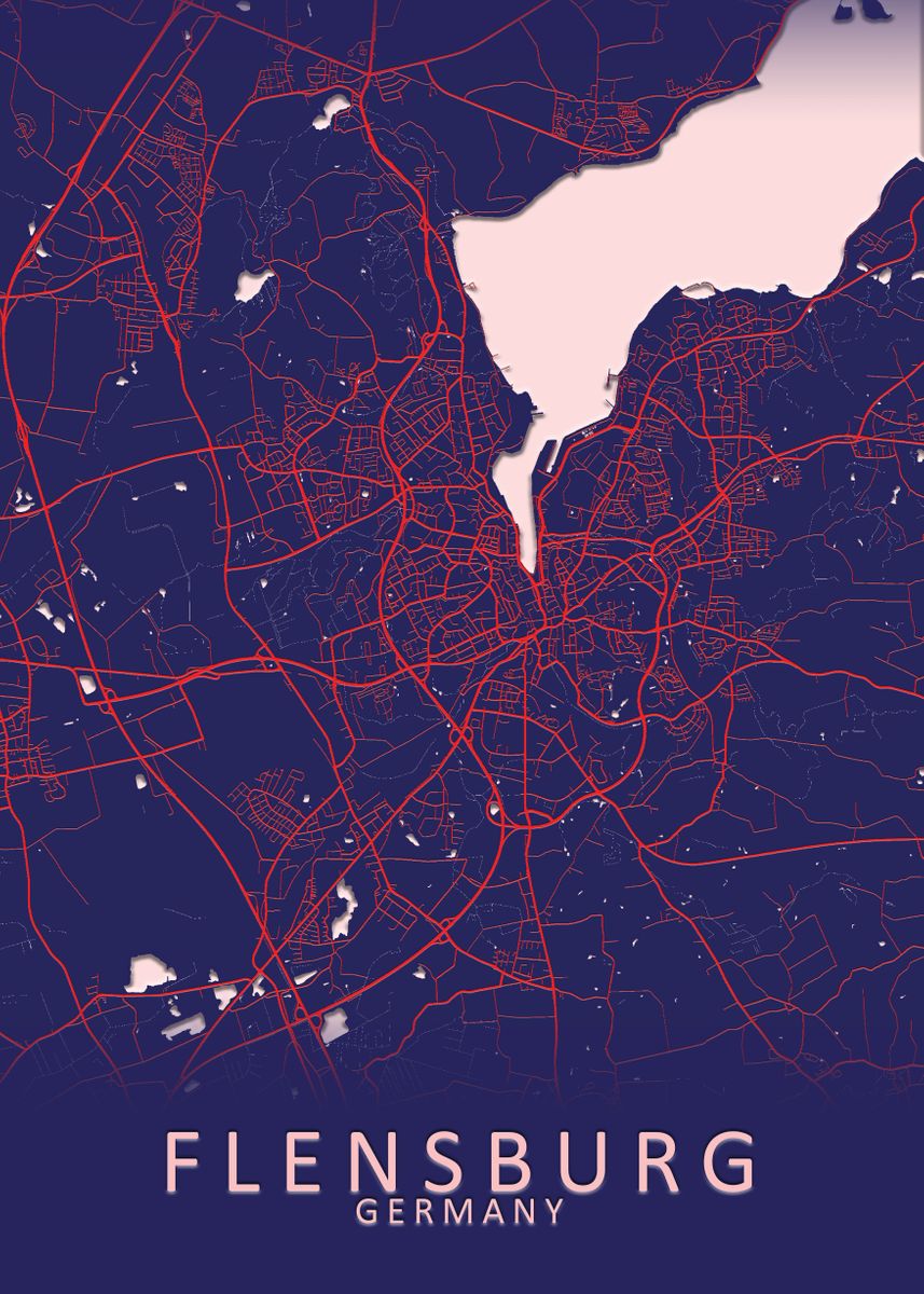 'Flensburg Germany City Map' Poster, picture, metal print, paint by ...