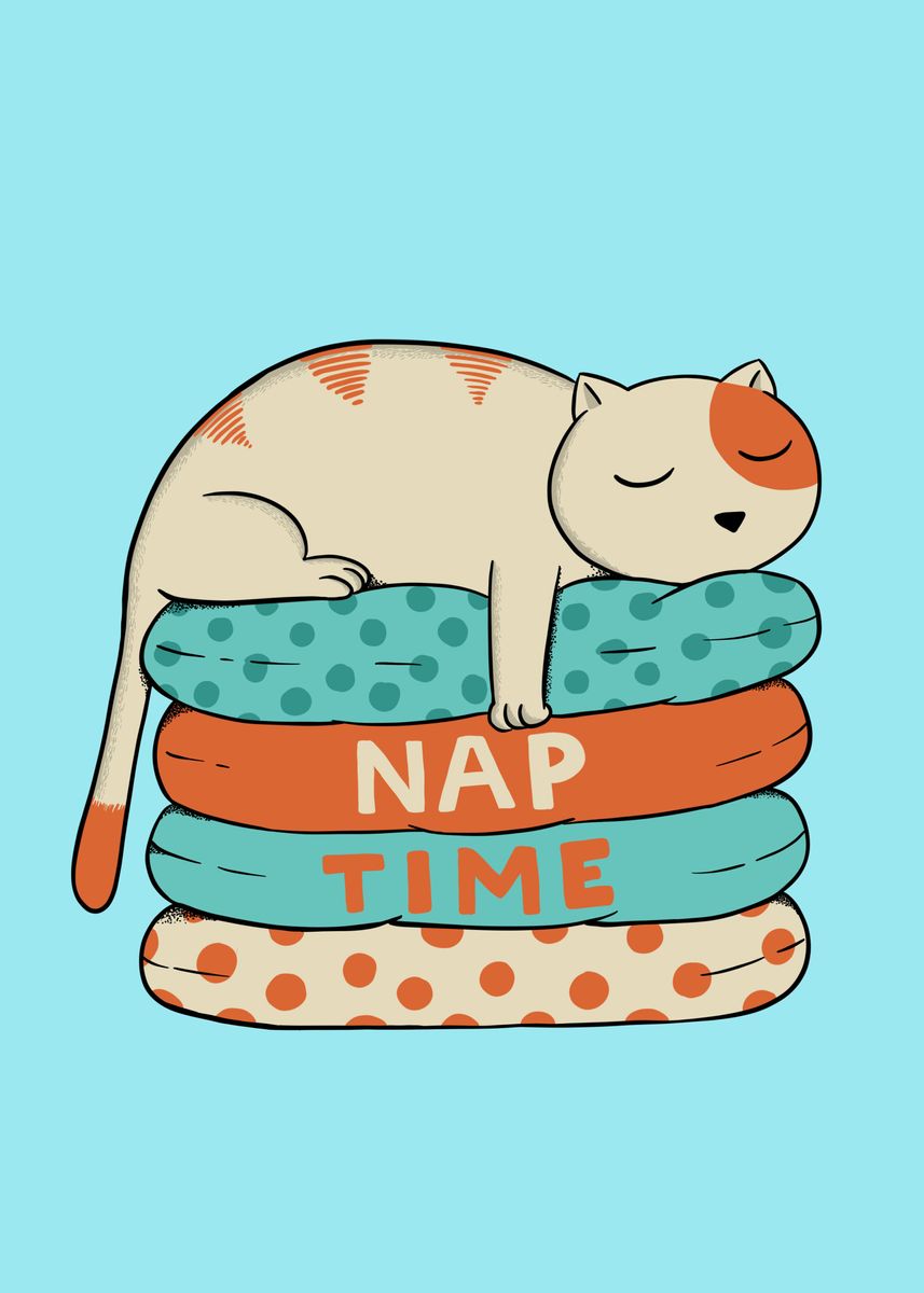 'Cat nap time' Poster, picture, metal print, paint by Coffee Man | Displate