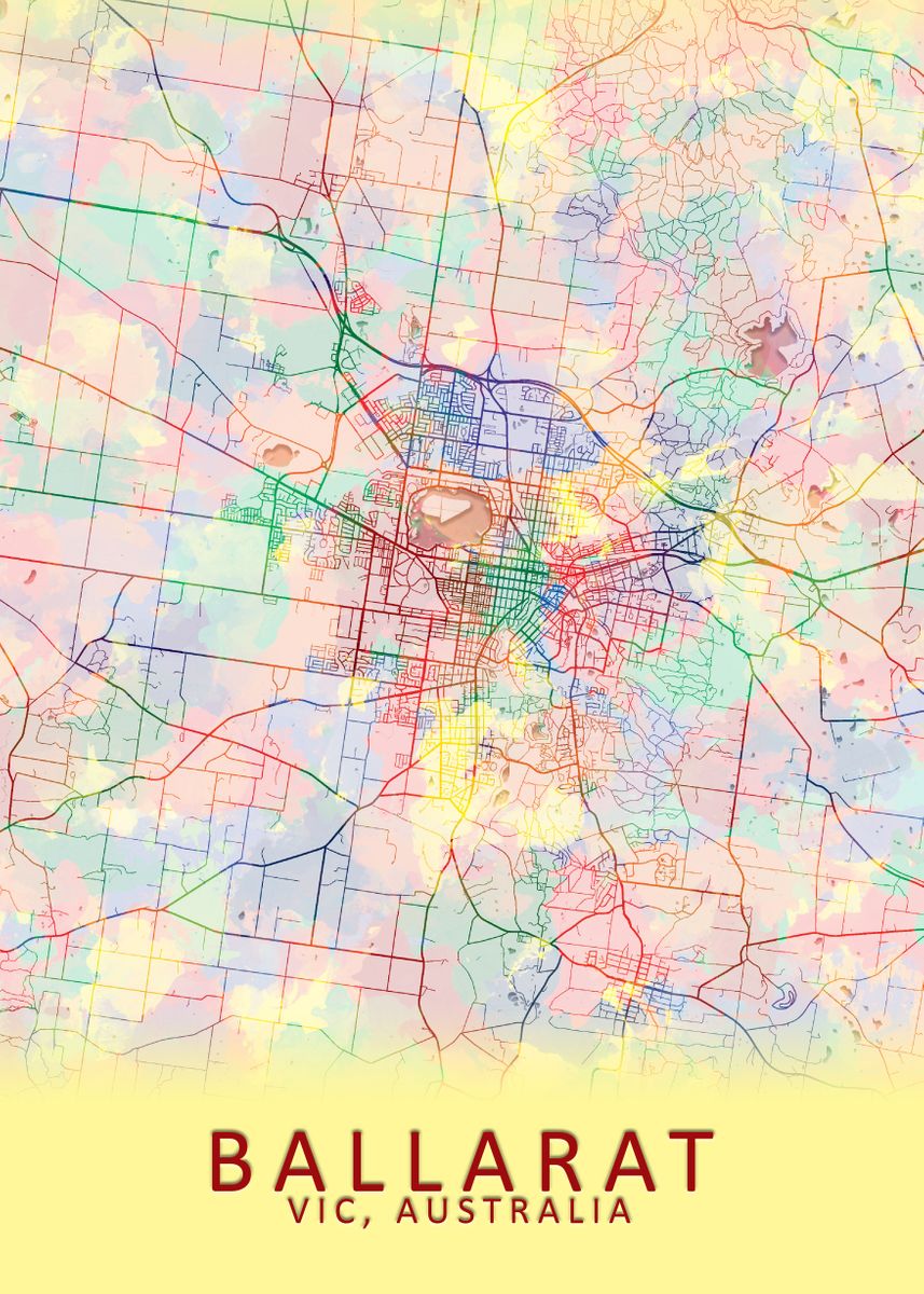 'Ballarat VIC Australia Map' Poster, picture, metal print, paint by ...