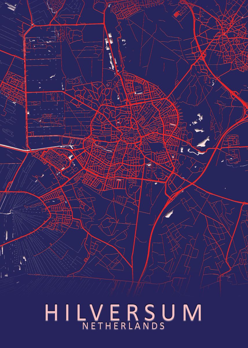 'Hilversum Netherlands Map' Poster, picture, metal print, paint by City ...