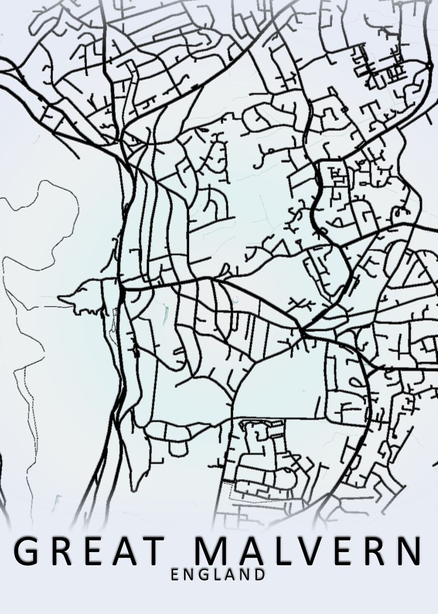 'Great Malvern England Map' Poster, picture, metal print, paint by City ...