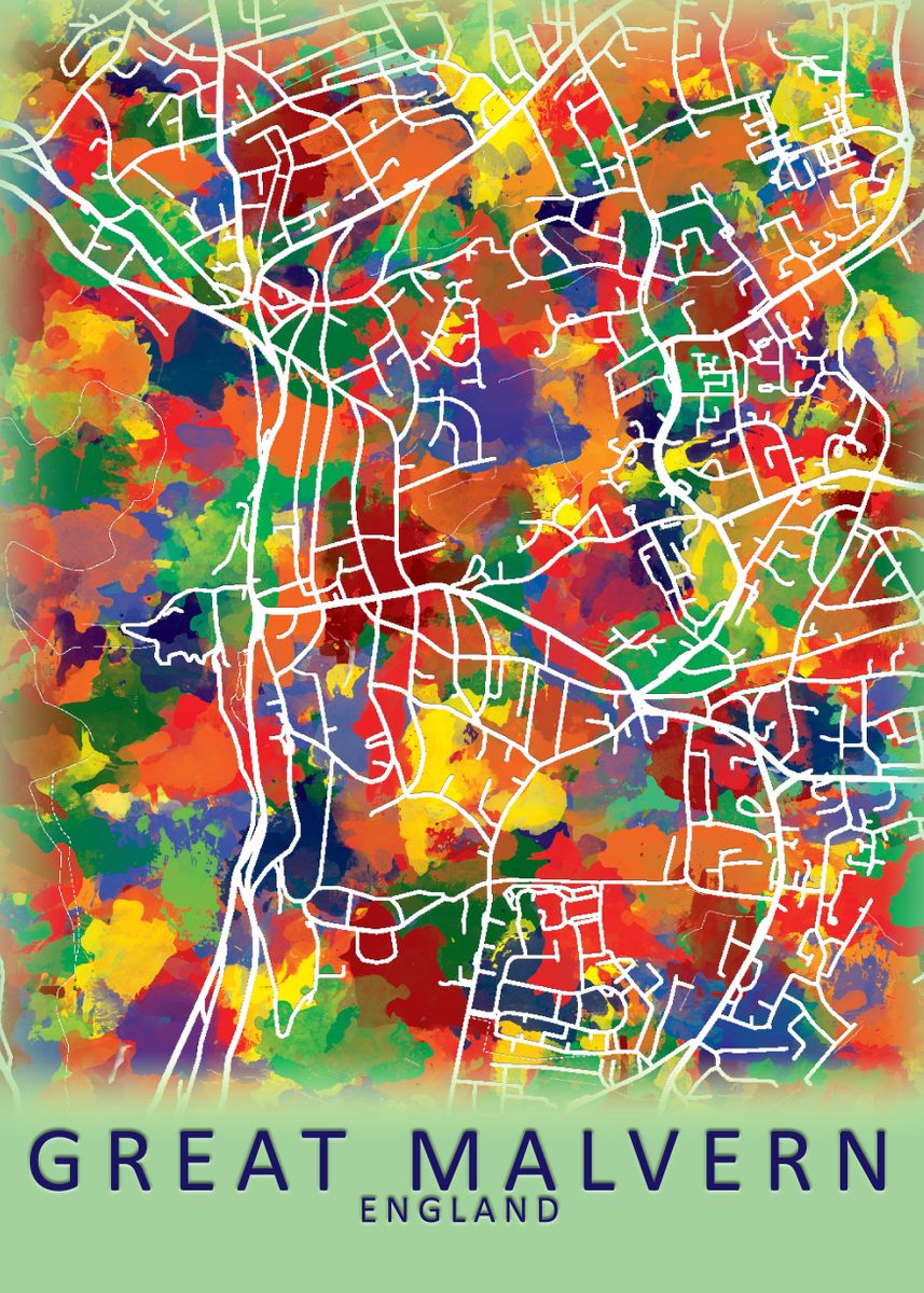'Great Malvern England Map' Poster, picture, metal print, paint by City ...
