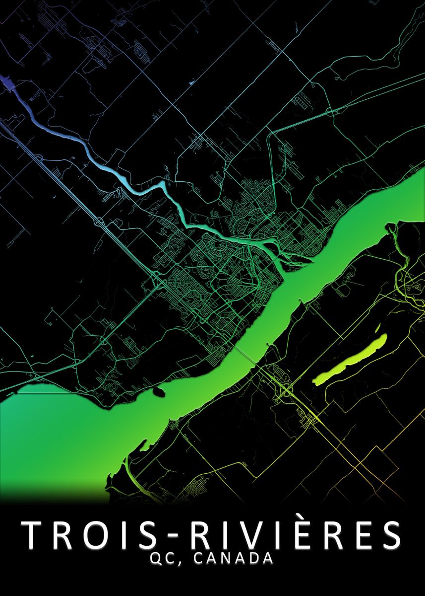 'Trois Rivieres Canada Map' Poster, picture, metal print, paint by City ...