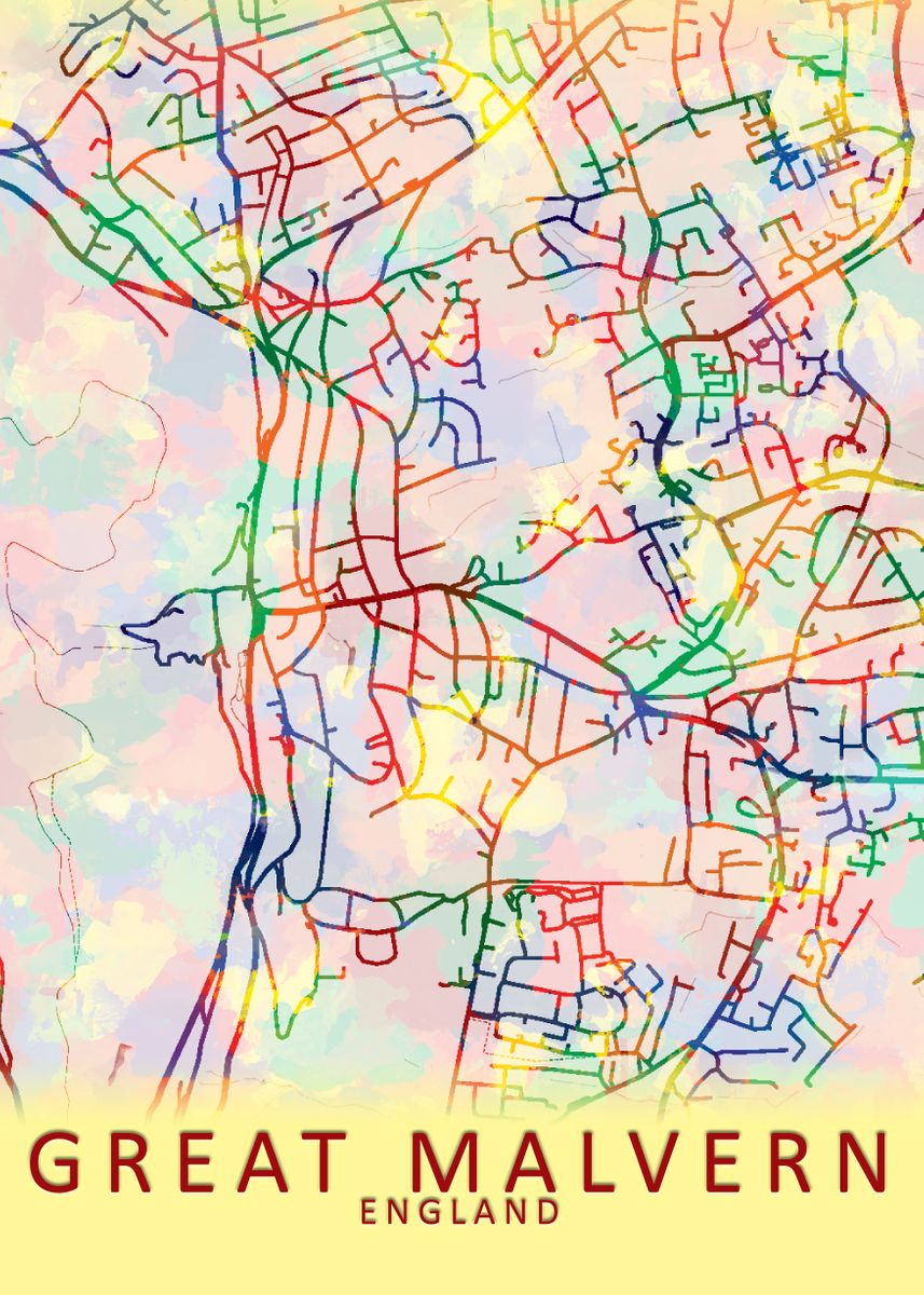 'Great Malvern England Map' Poster by City Map Art Prints | Displate