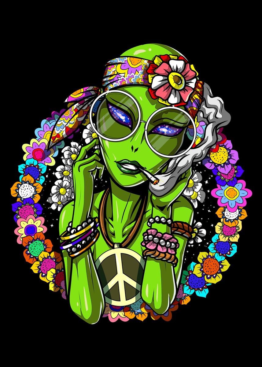 'Space Alien Hippie Stoner' Poster, picture, metal print, paint by ...