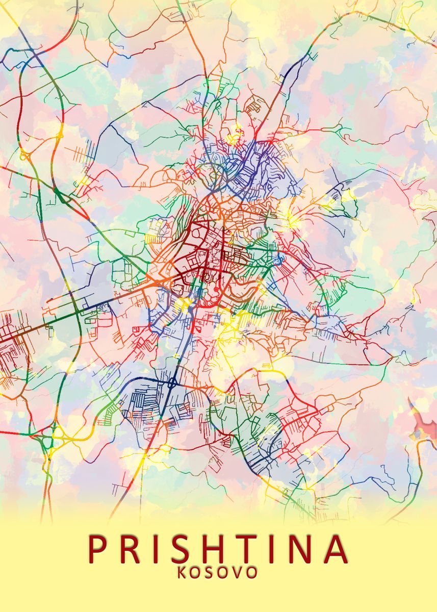 'Prishtina Kosovo City Map' Poster, picture, metal print, paint by City ...