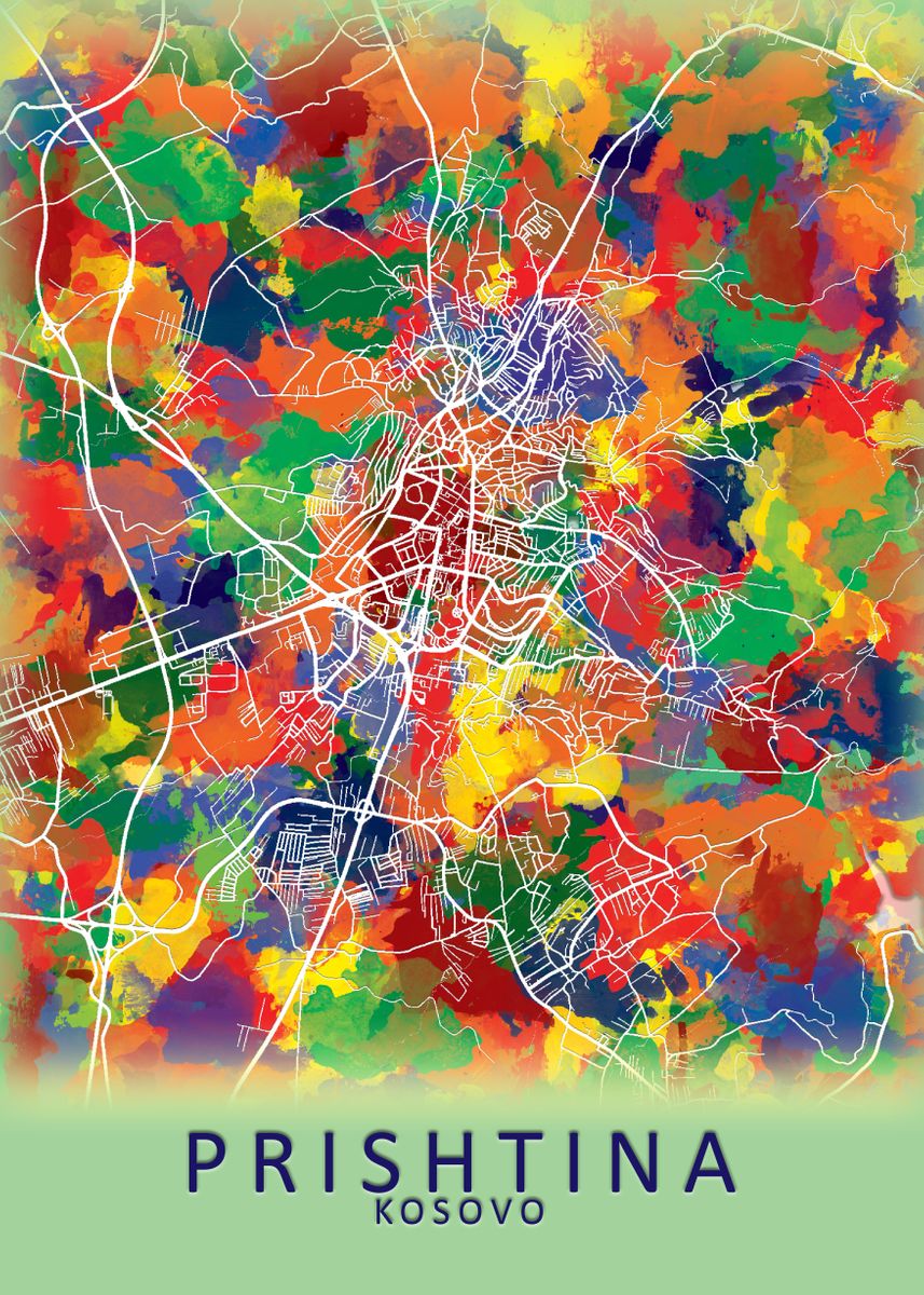 'Prishtina Kosovo City Map' Poster, picture, metal print, paint by City ...