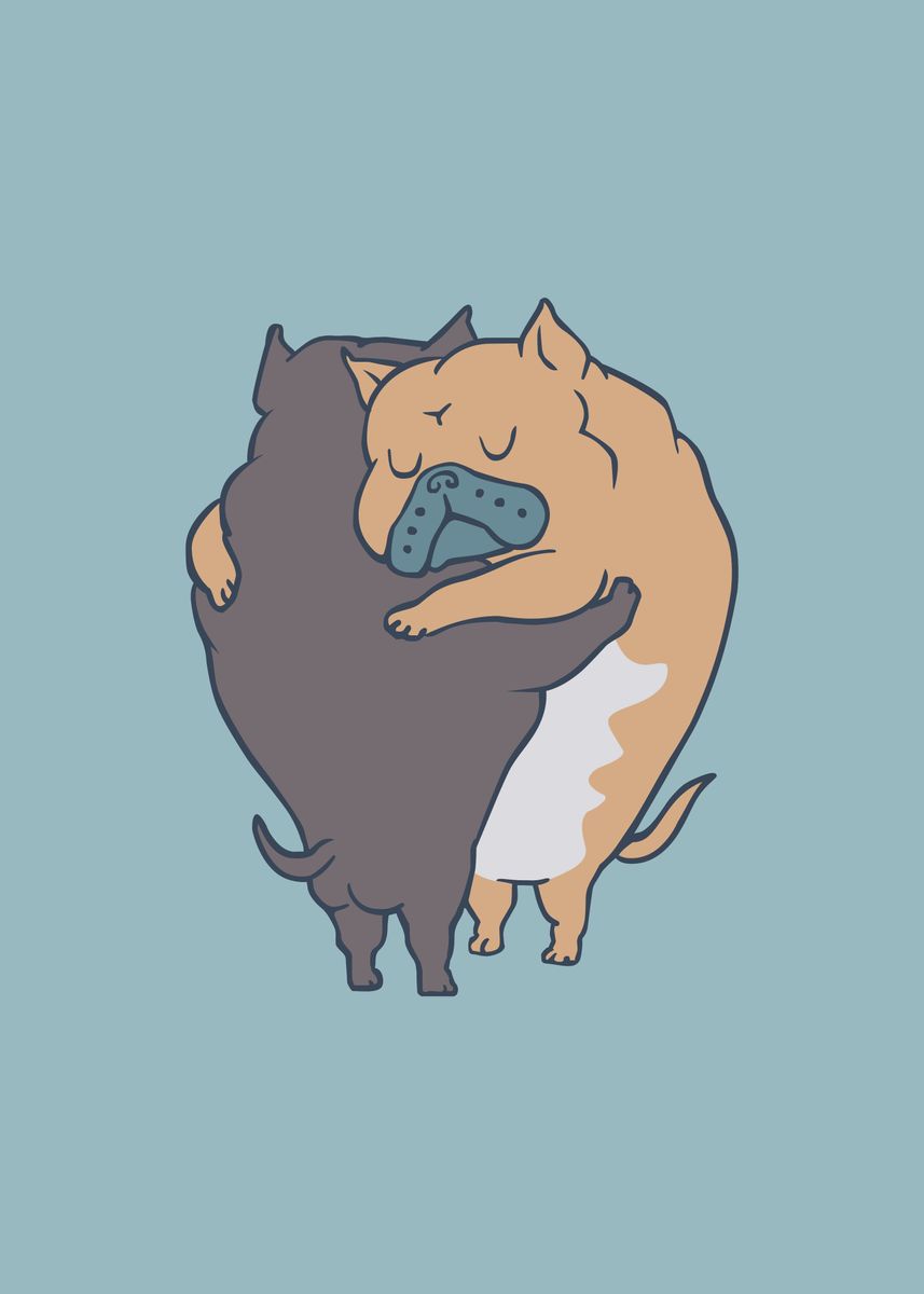 ' American Bully Hugs' Poster, picture, metal print, paint by ...