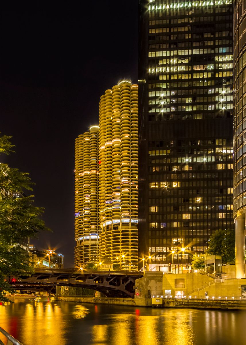 'CHICAGO RIVER Nightscape' Poster, picture, metal print, paint by ...